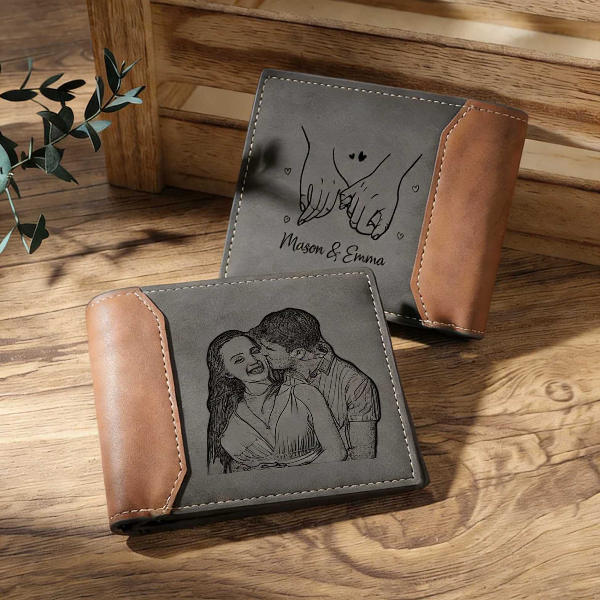 Personalized leather wallet with photo engraving for men, customized ...